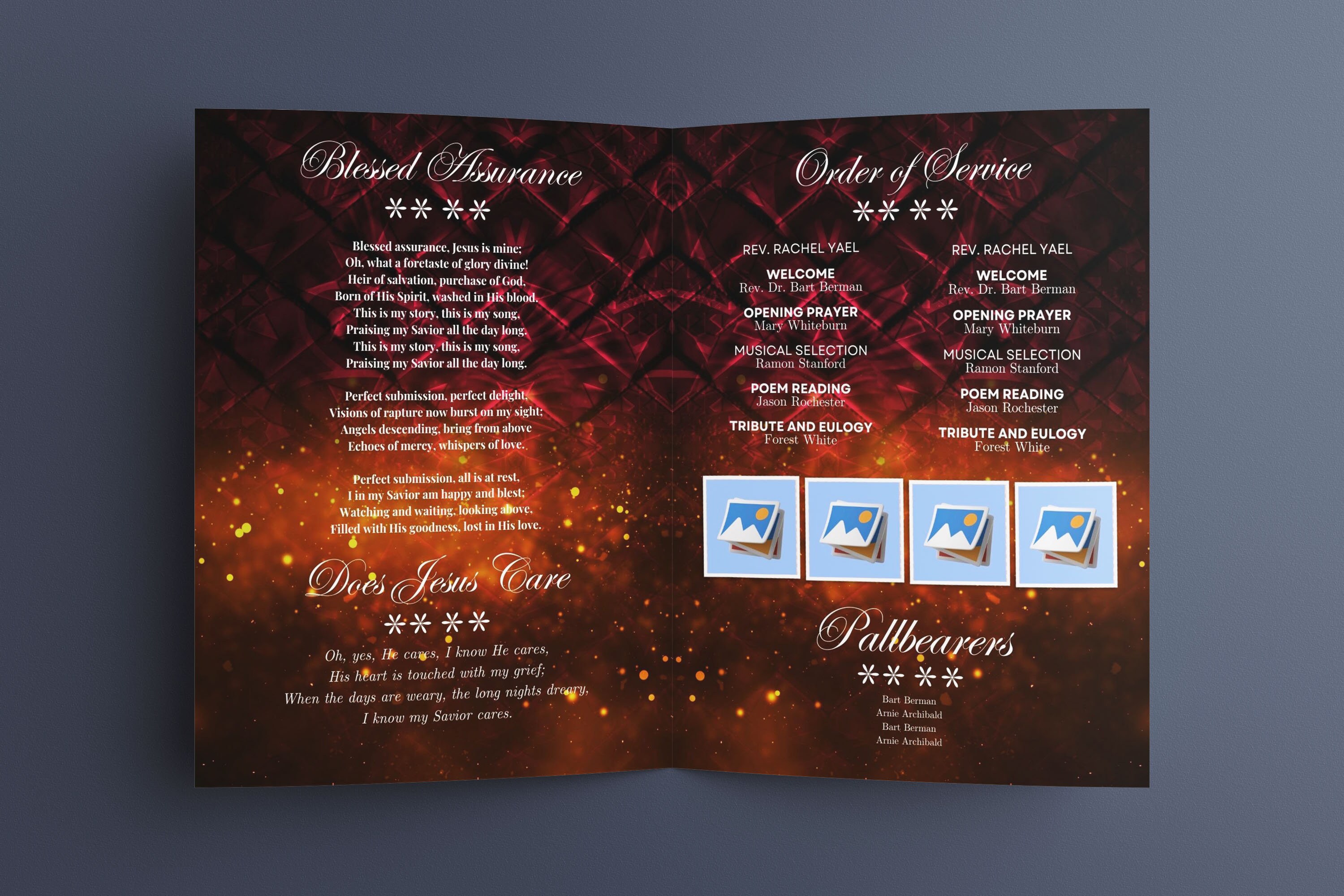 8 Page Modern Black Funeral Program Template , Editable Bi-fold Red ...