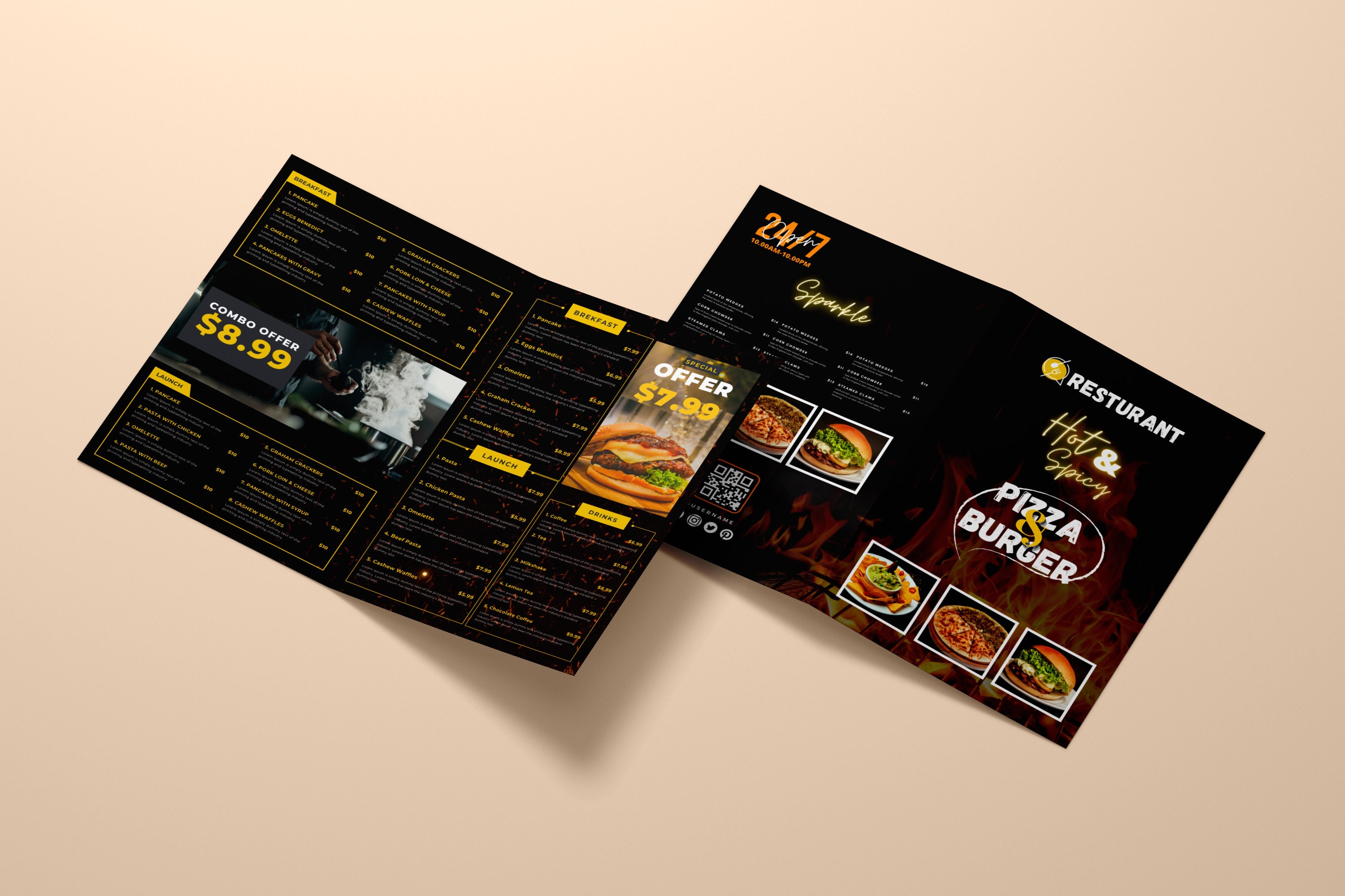 Food Menu and Restaurant Bifold Brochure Template, Food Menu Template ...