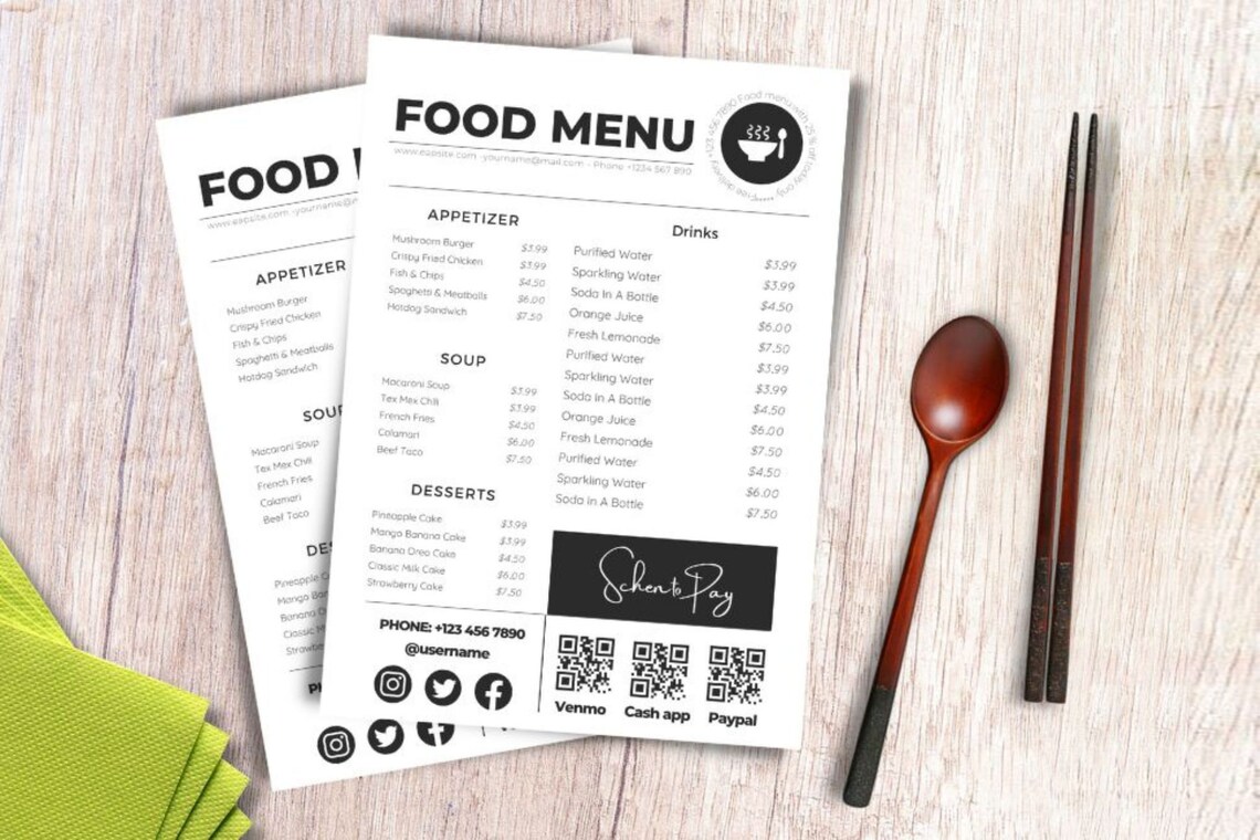 Food Menu Sign Template, Food Menu Template Boho, Food Menu Template ...