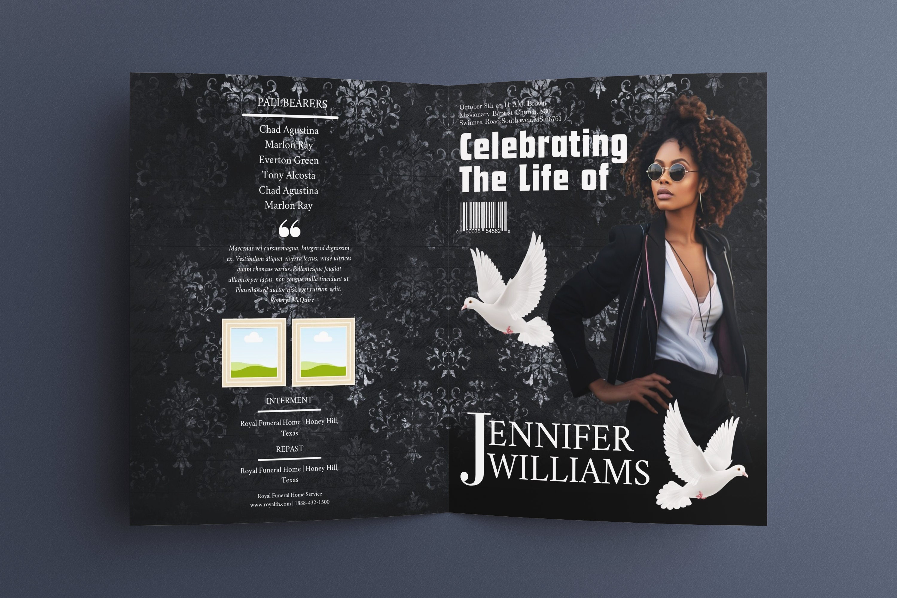 8 Page Black Funeral Program Template Celebration of Life Editable in Canva Funeral Program ...
