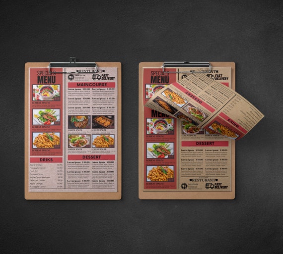 Vintage Menutable Menu Cardssimple Menu Templaterestaurant | Etsy