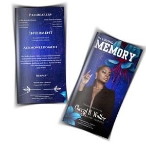 Modern Blue Trifold Funeral Program Template for Canva, in Loving ...