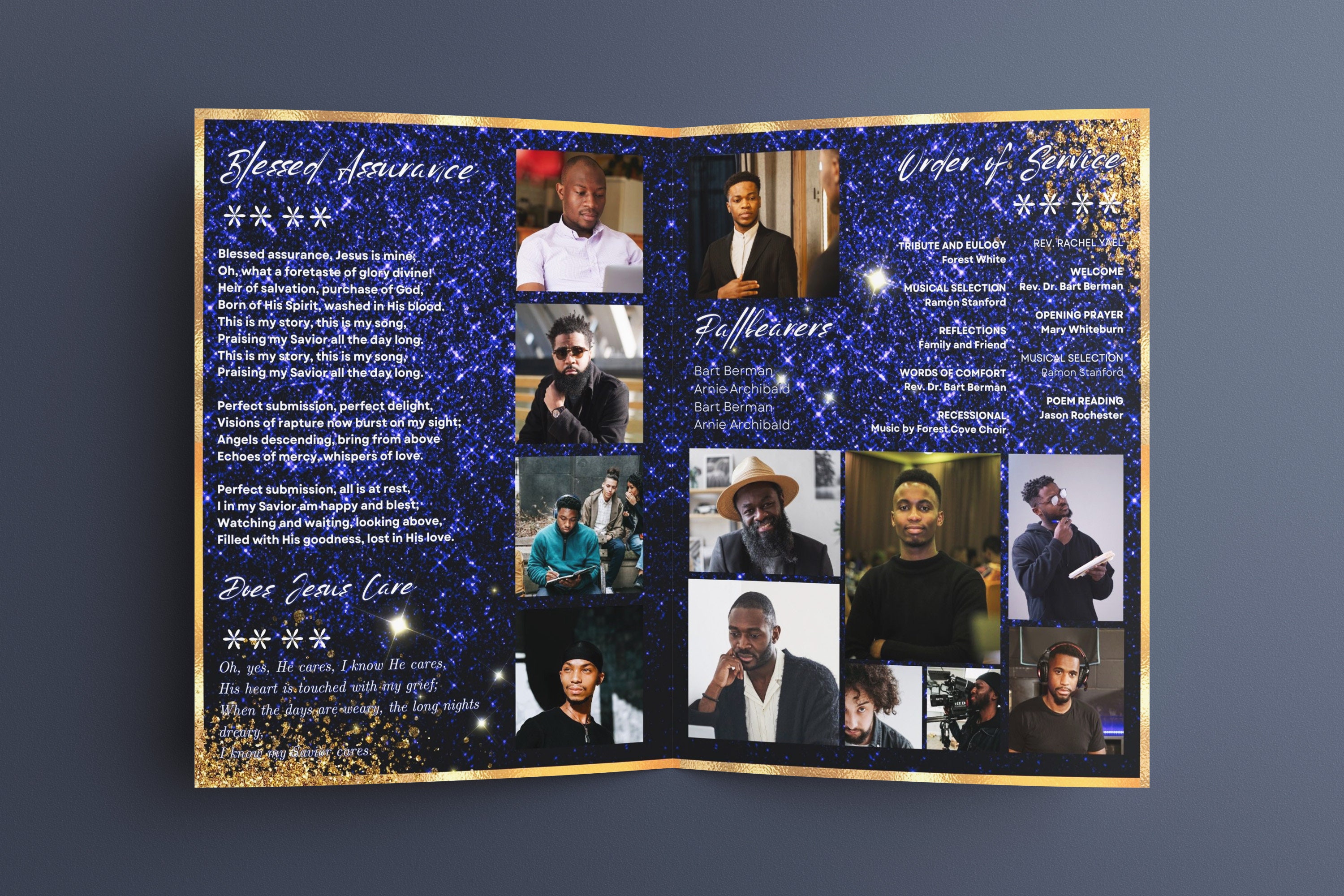 8 Page Magazine Style Blue Funeral Program, Tabloid Template, Obituary ...