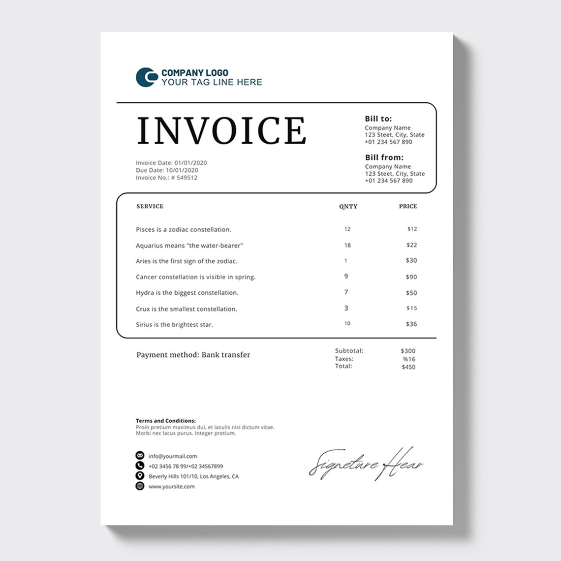 Clean & Modern Invoice Template, Modern Invoice Form Customizable ...