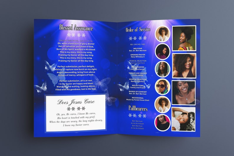 Royal Blue Funeral Program Template. Canva Template. 8 Pages Magazine ...