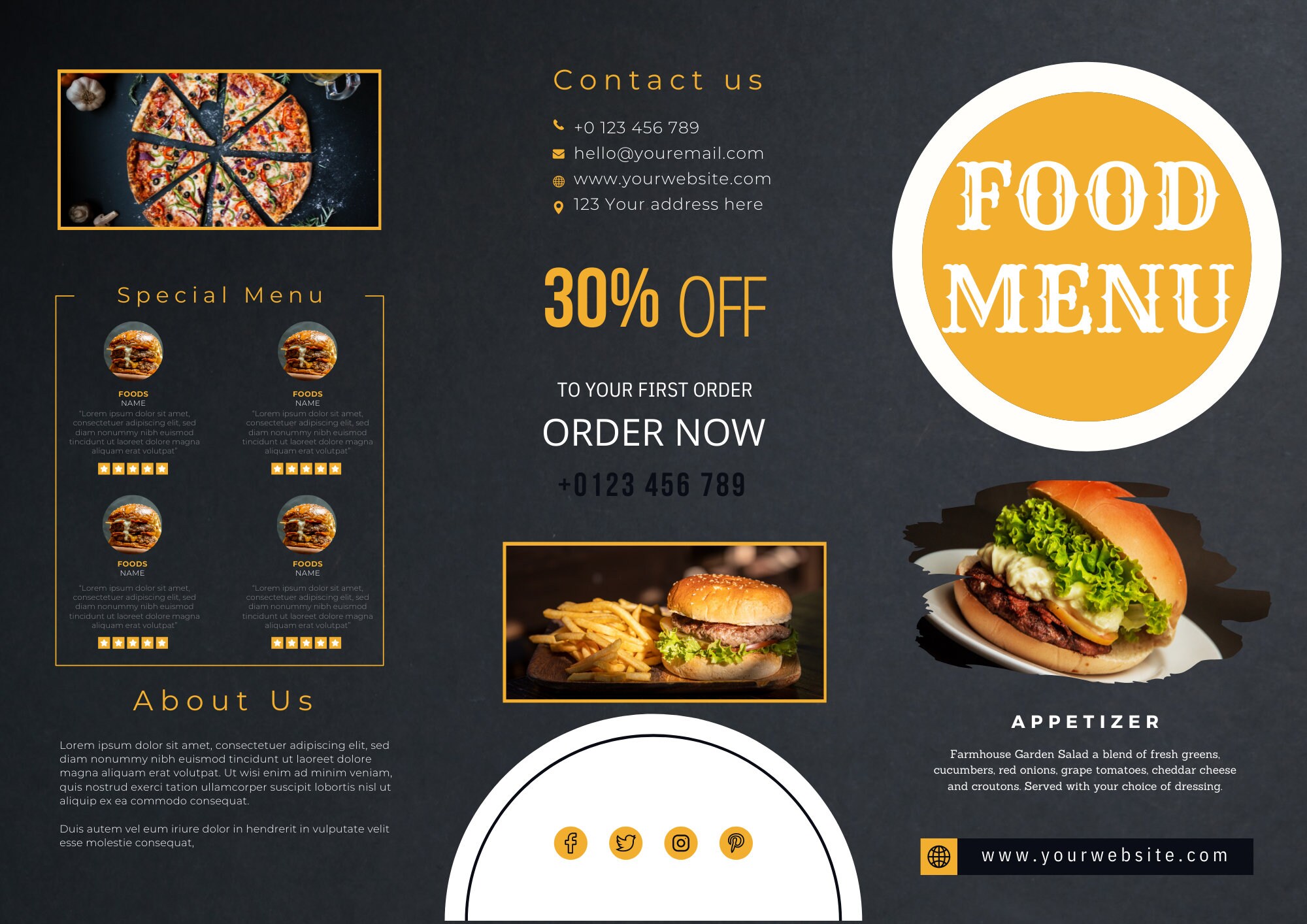 Trifold Menu Template Editable Food Menu Template Bakery Menu ...