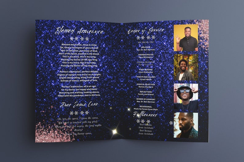8 Page Blue Funeral Program Template, Canva Funeral Template Printable ...