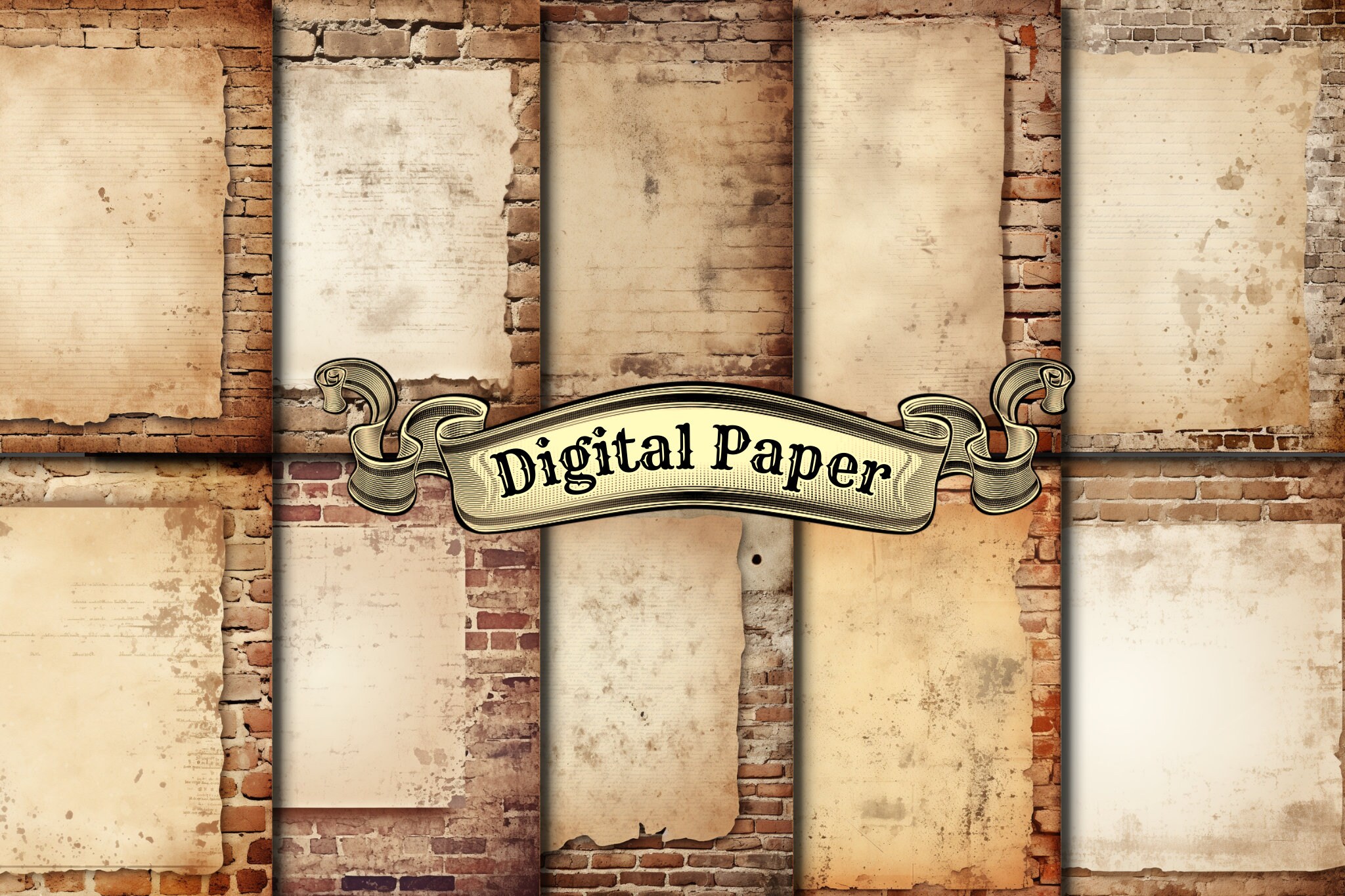 Vintage Brick Textures Digital Paper Pack, Seamless Rustic Brick Wall ...