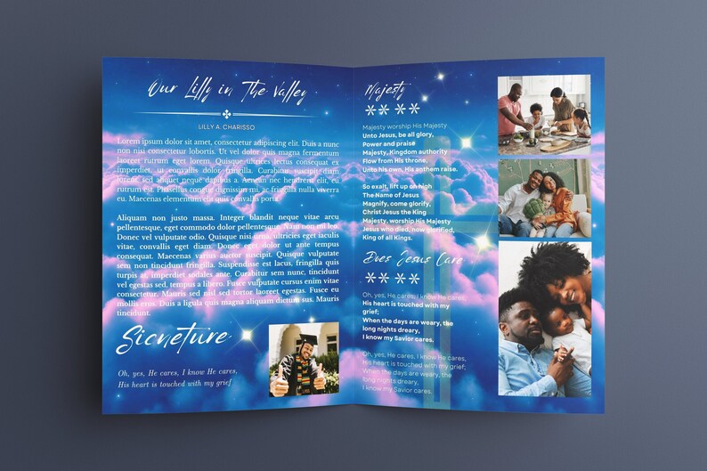 Blue Sky Background Memorial Program Template, 8-page Blue Funeral ...