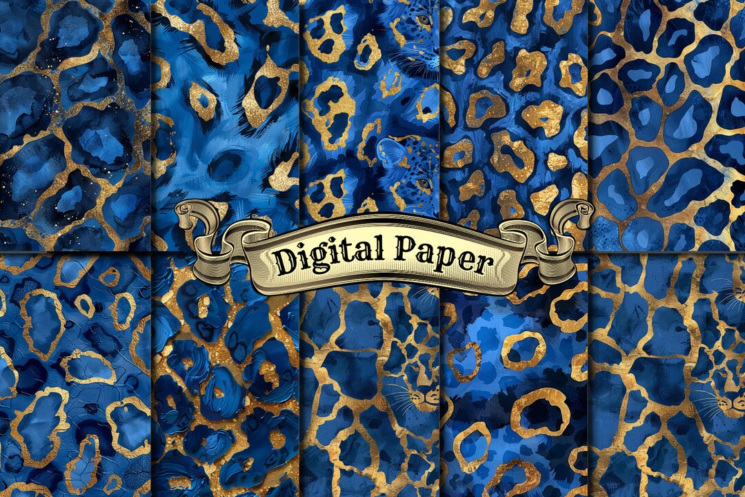 Royal Blue and Gold Leopard Digital Paper Pack - Etsy