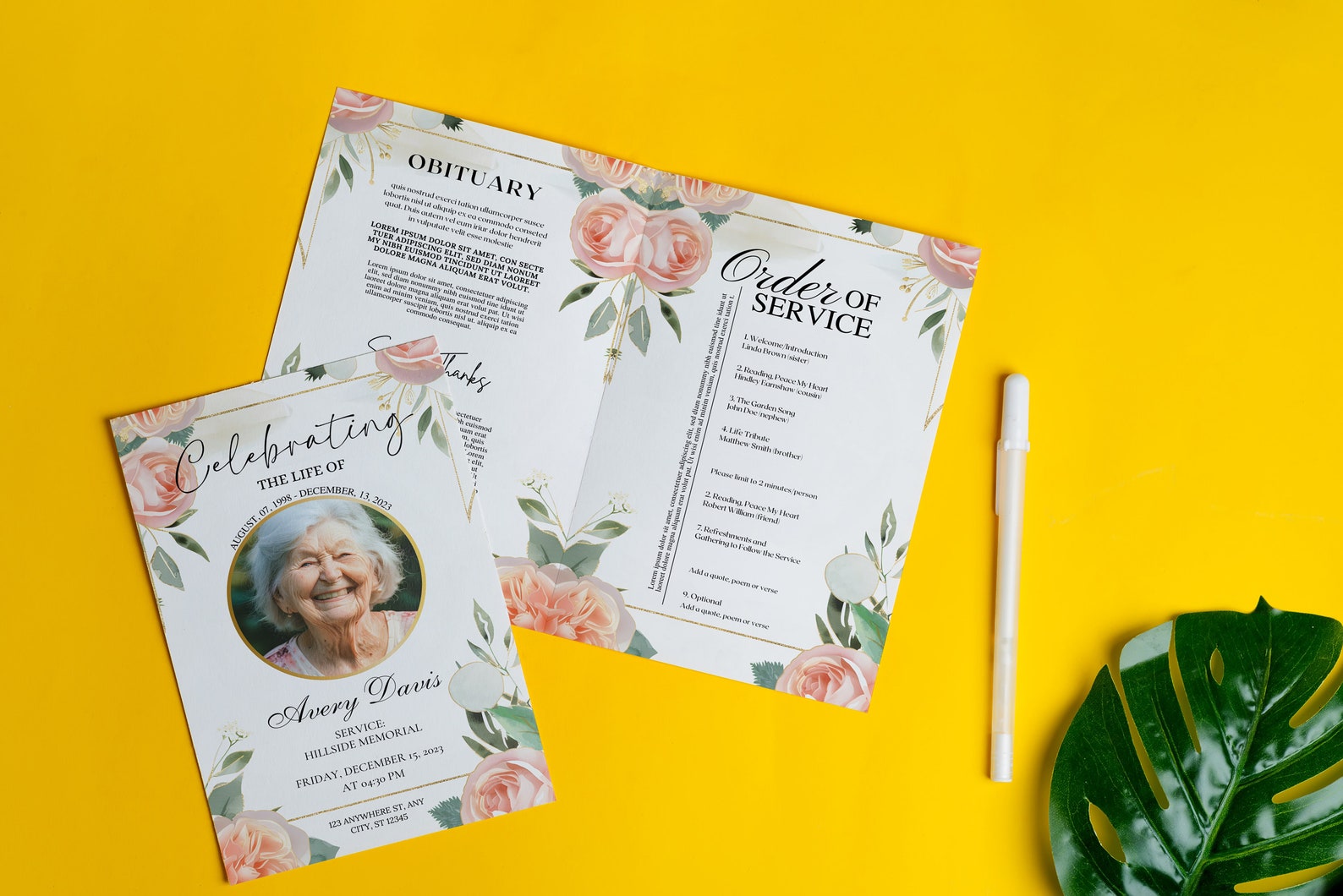 Editable Funeral Program Template, Canva Funeral Template Printable, Bi ...