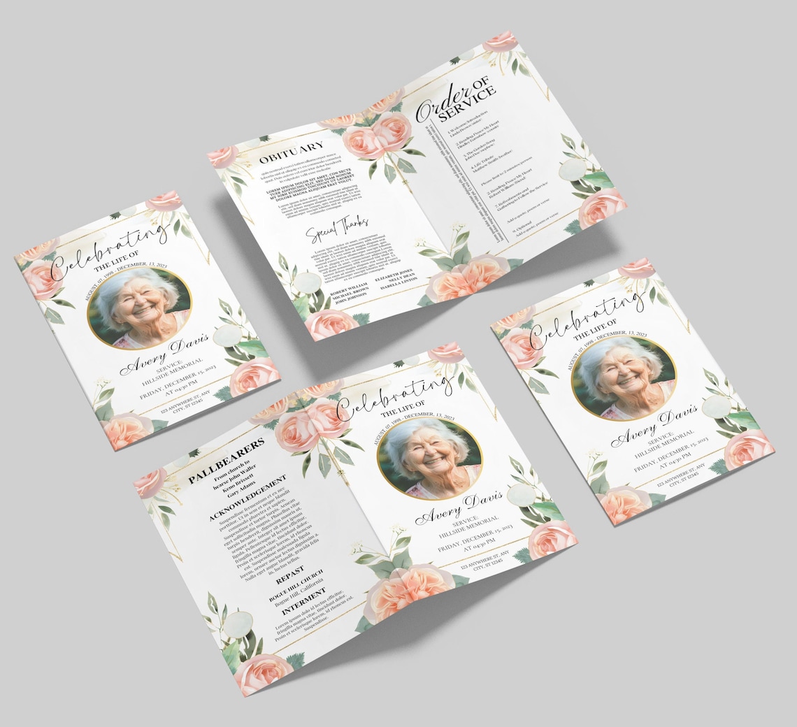 Editable Funeral Program Template, Canva Funeral Template Printable, Bi ...