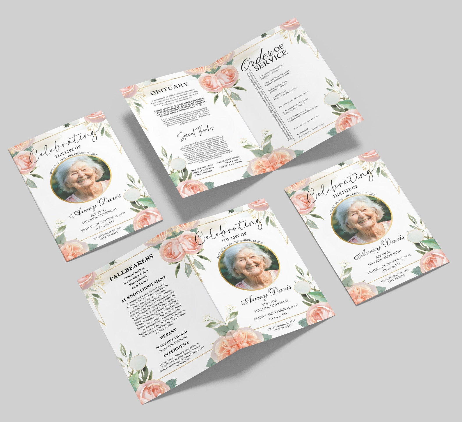 Editable Funeral Program Template, Canva Funeral Template Printable, Bi ...
