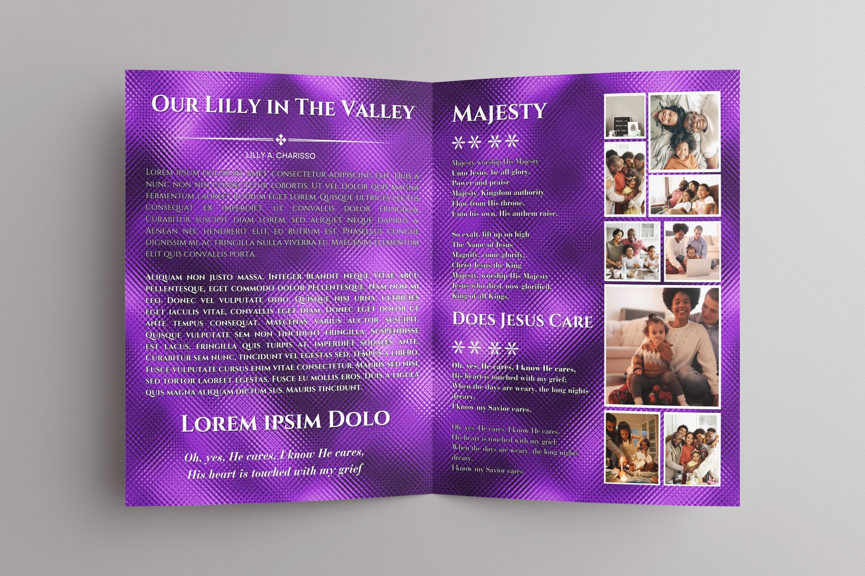 Magazine Style Purple Obituary Template (8 Pages) Purple Style Funeral ...