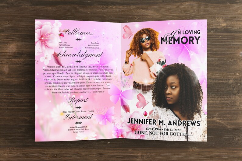 8 Page Funeral Program Pink Template, Canva Funeral Template Printable ...