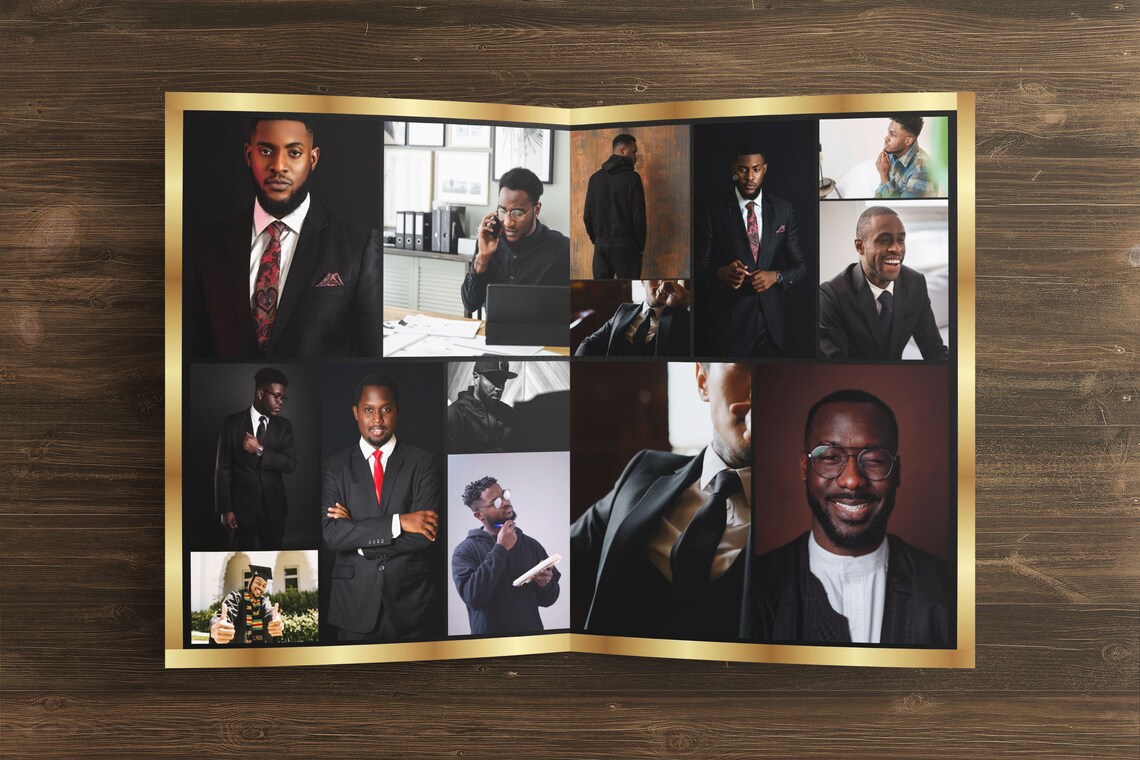 8 Page Black and Gold Funeral Program Template, 8 Page Funeral Booklet Program Template ...