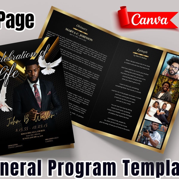 Black and Gold Funeral Program - Etsy
