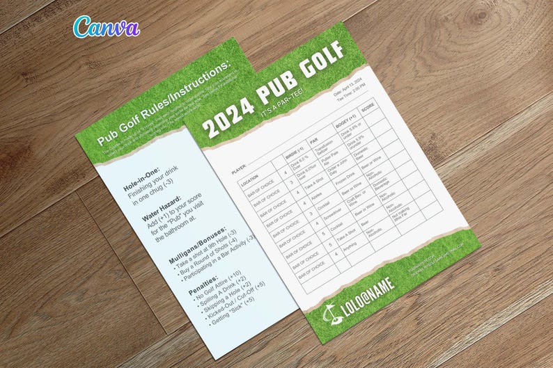 Modern Pub Golf Bar Golf Scorecard Template, Pub Golf Crawl Scorecard ...