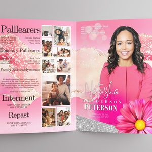 8 Page Pink Funeral Program Template | Pink Style Funeral Program ...