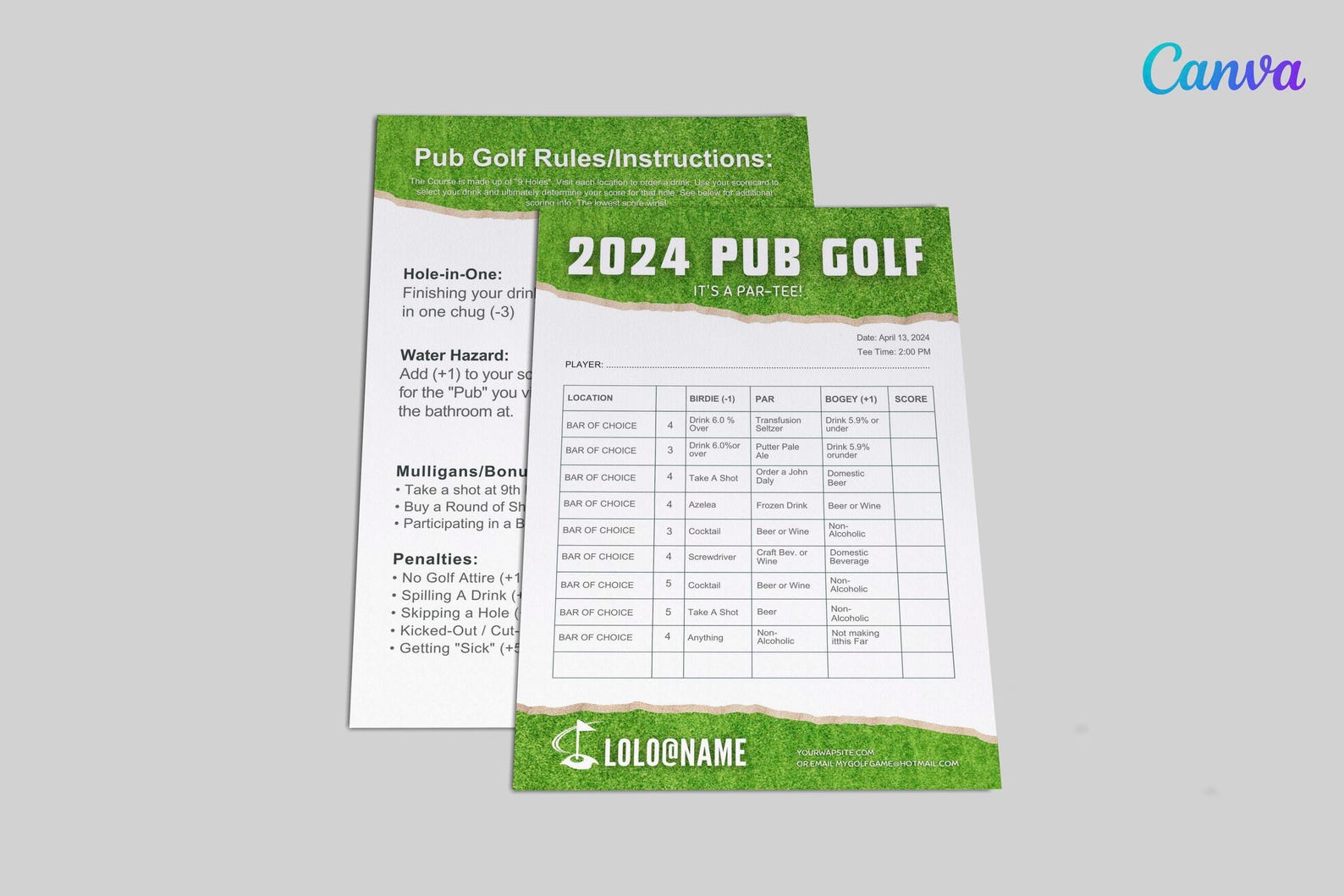 Modern Pub Golf Bar Golf Scorecard Template, Pub Golf Crawl Scorecard ...