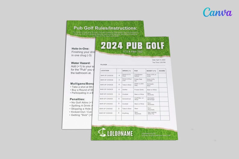 Modern Pub Golf Bar Golf Scorecard Template, Pub Golf Crawl Scorecard ...