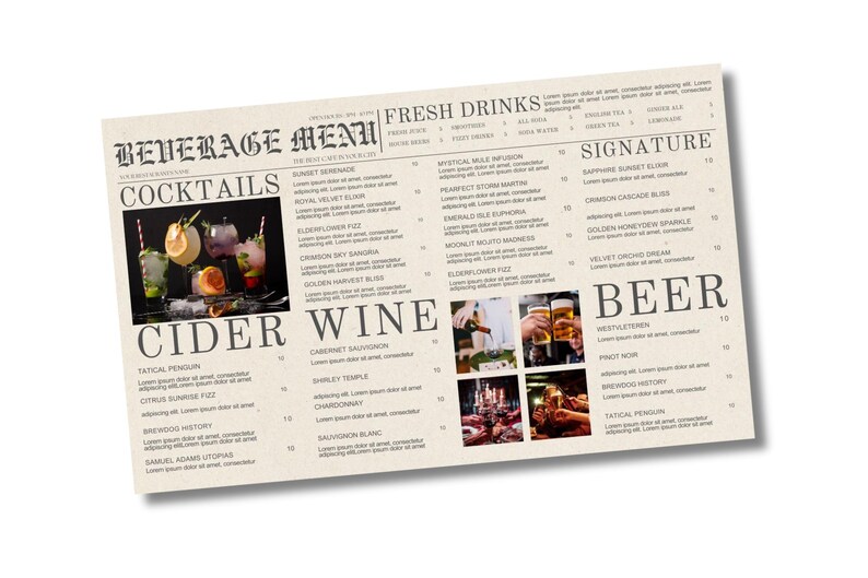 Food & Drink Menu Template, Editable Menu Template Price List, Modern ...