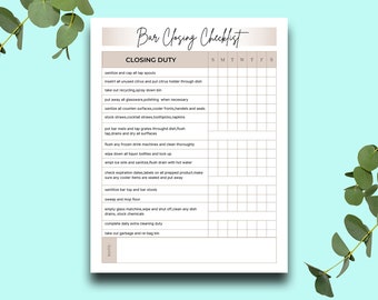 Bar Closing Checklist, Restaurant Bar Cleaning List, Bar Templates ...