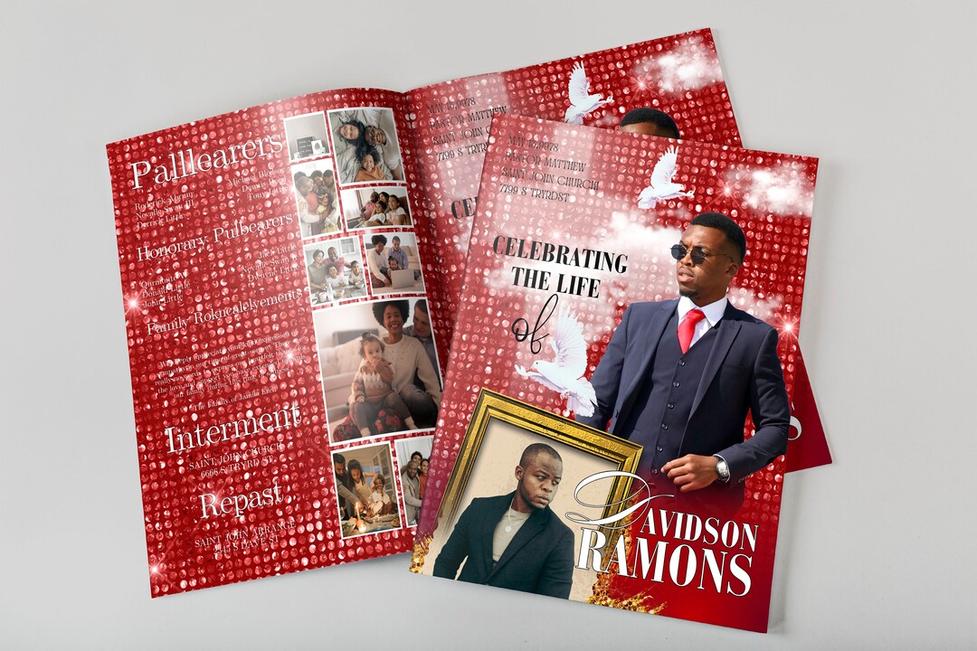 Red Magazine Style Funeral Memorial Booklet (8 Pages) |elegant Style ...