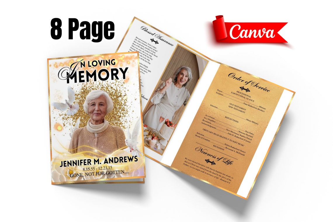 8 Page Funeral Program Canva Template Funeral Template Etsy