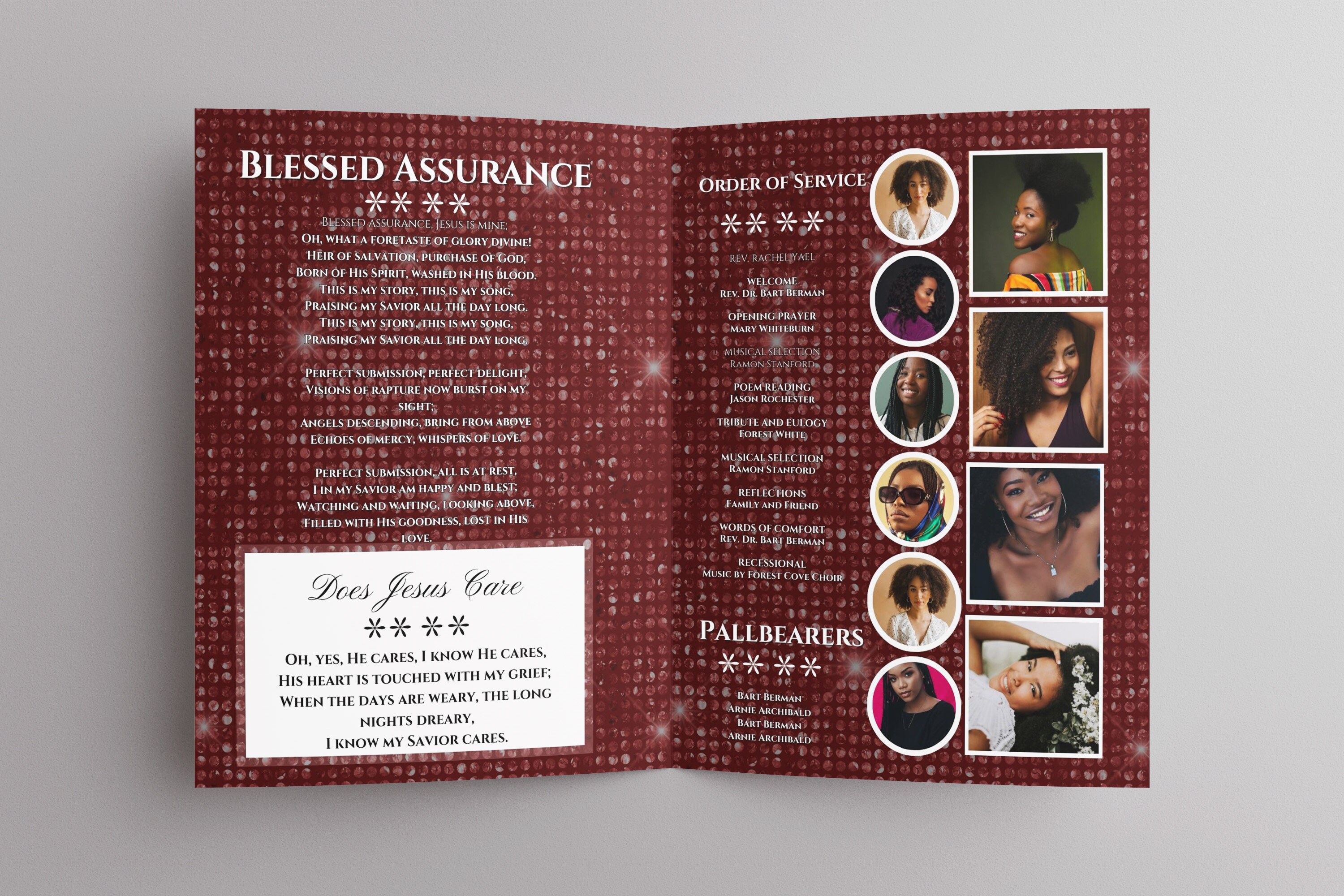 Red Glitter Funeral Program |celebration of Life |8.5"x11" BOOKLET ...