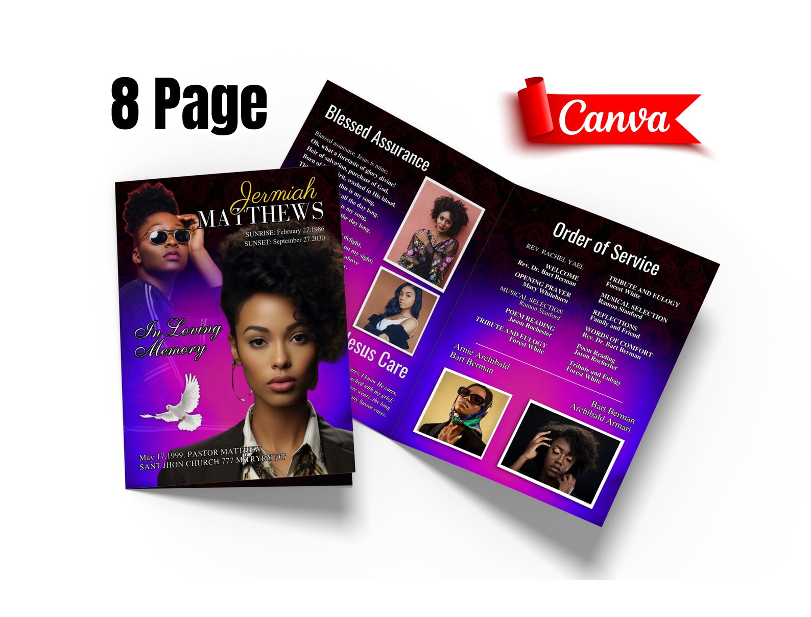 Magazine Style in Loving Memory Program, Elegant Blue Funeral Program ...