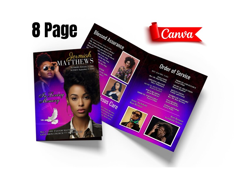 Magazine Style in Loving Memory Program, Elegant Blue Funeral Program ...