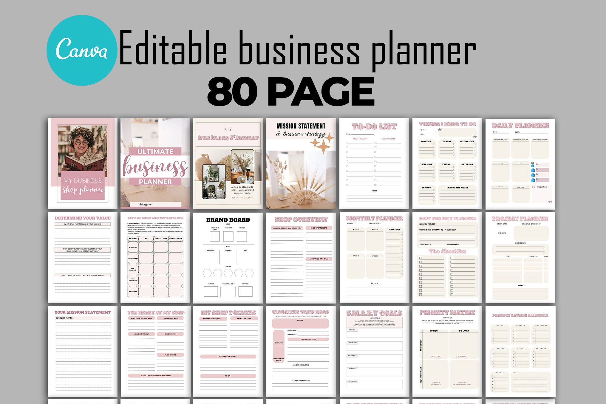 Editable Small Business Planner Templates in Canva | Small Business ...