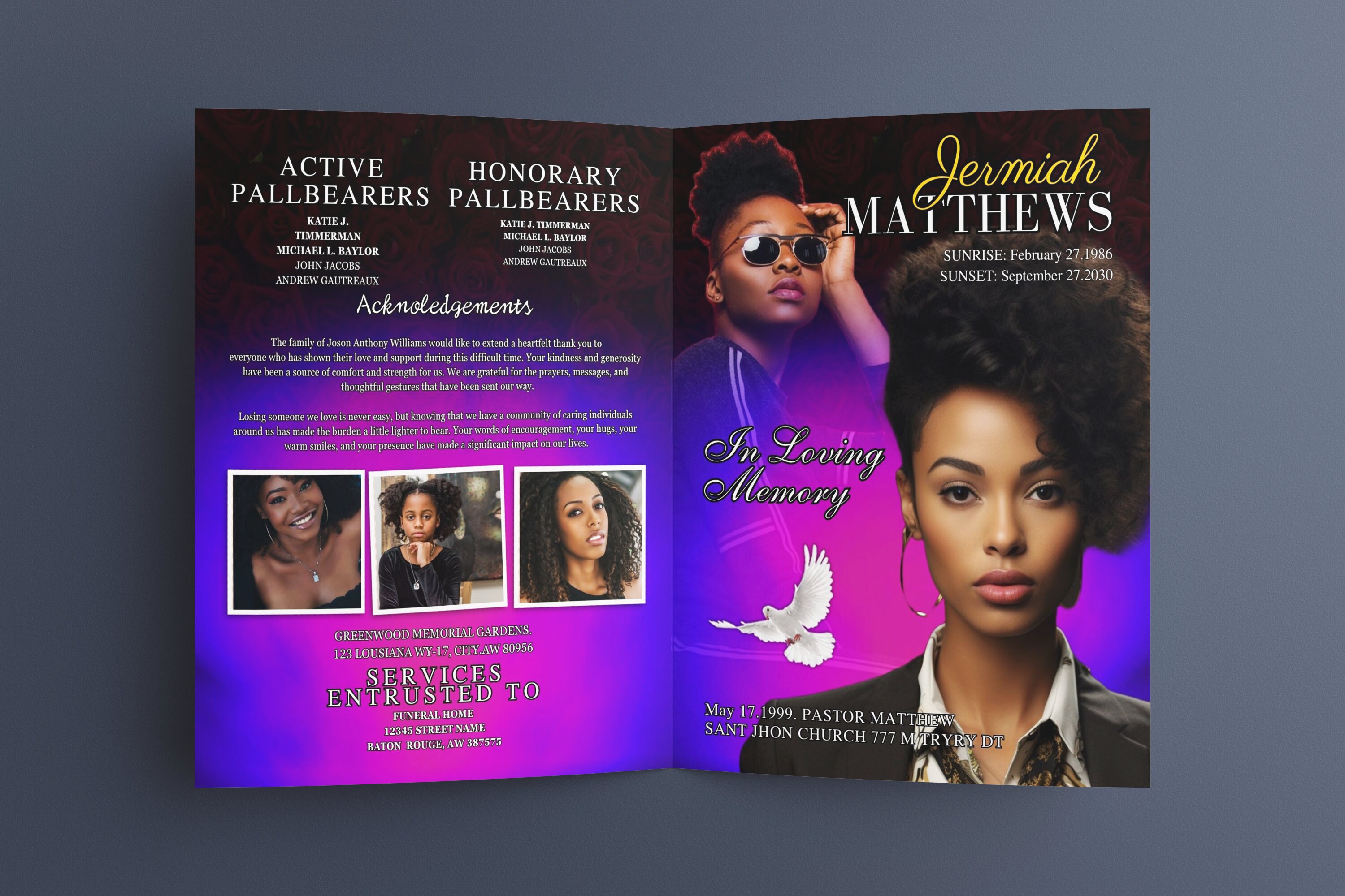 Magazine Style in Loving Memory Program, Elegant Blue Funeral Program ...