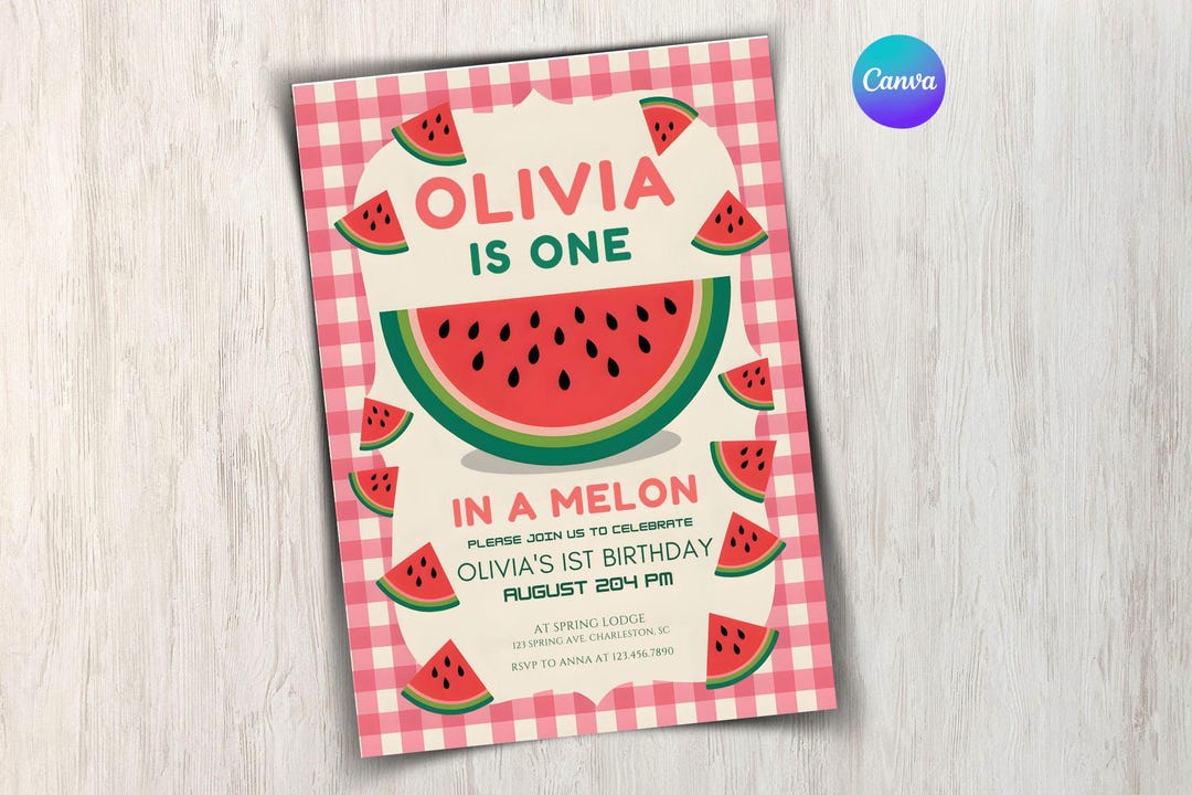 Printable Watermelon Birthday Party Invitation Canva Template - Etsy