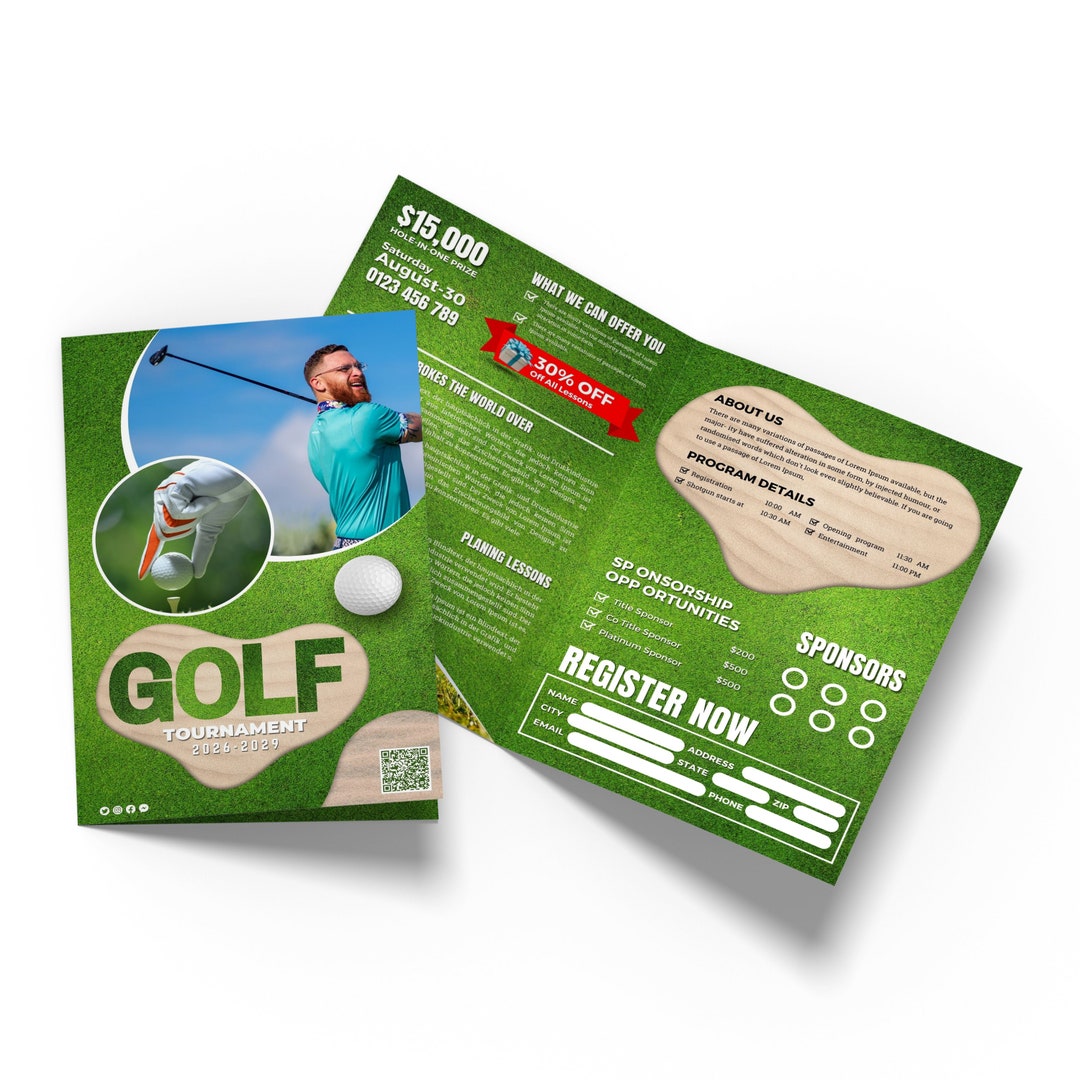 Golf Tournament Bi-fold Brochure Template | Print Size 11x8.5 Inches - Etsy