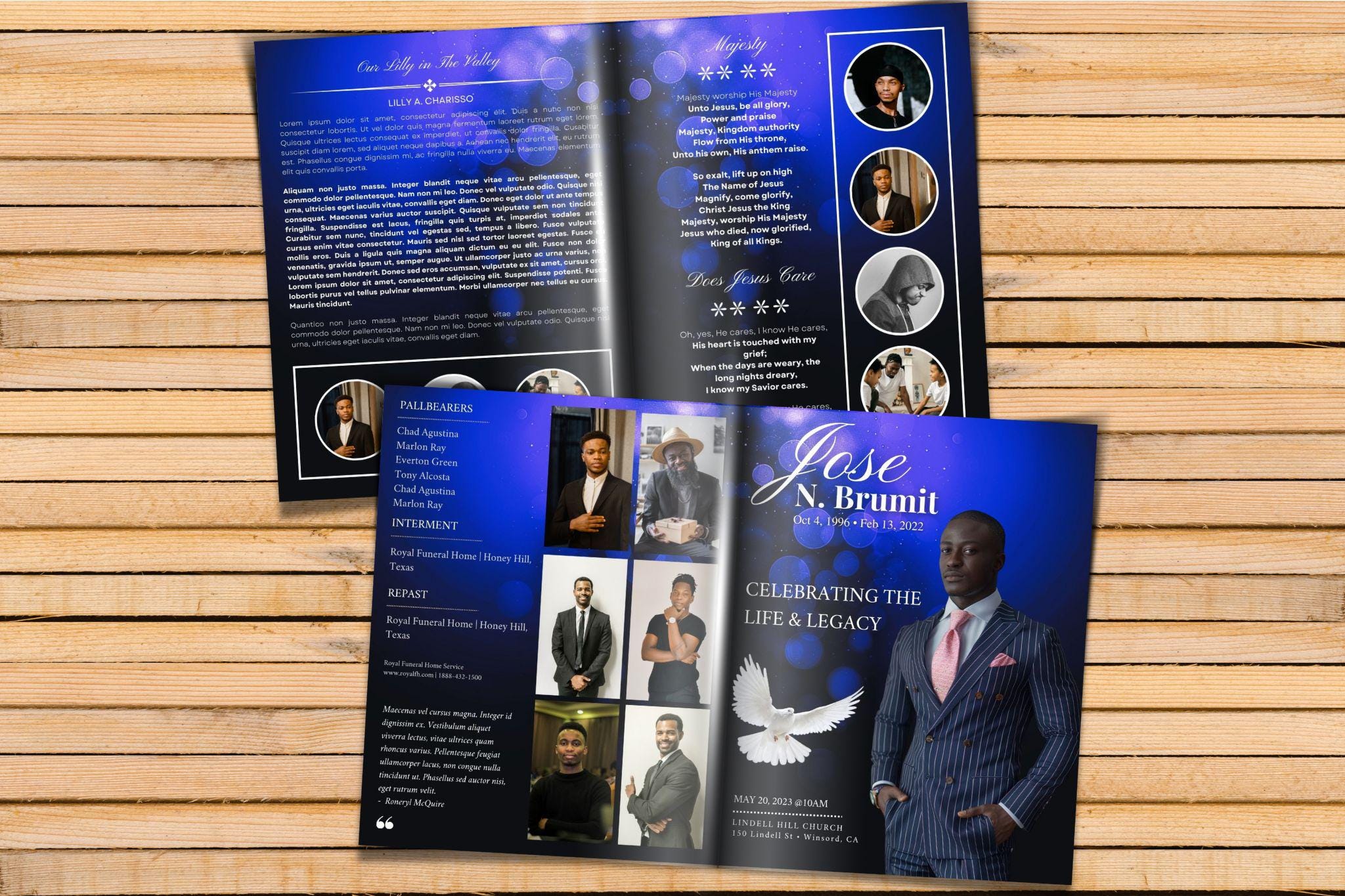 Modern Blue Funeral Program Booklet (8-page), Magazine Style 8 Pages ...