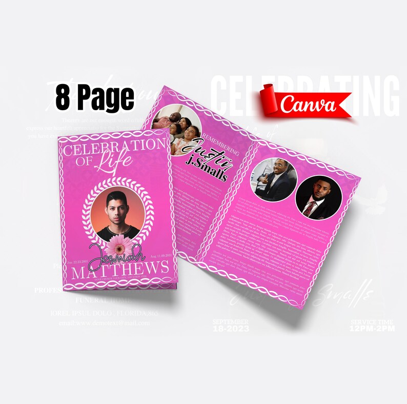 Edible Pink Funeral Program Template 8 Page Celebrating the Life of ...