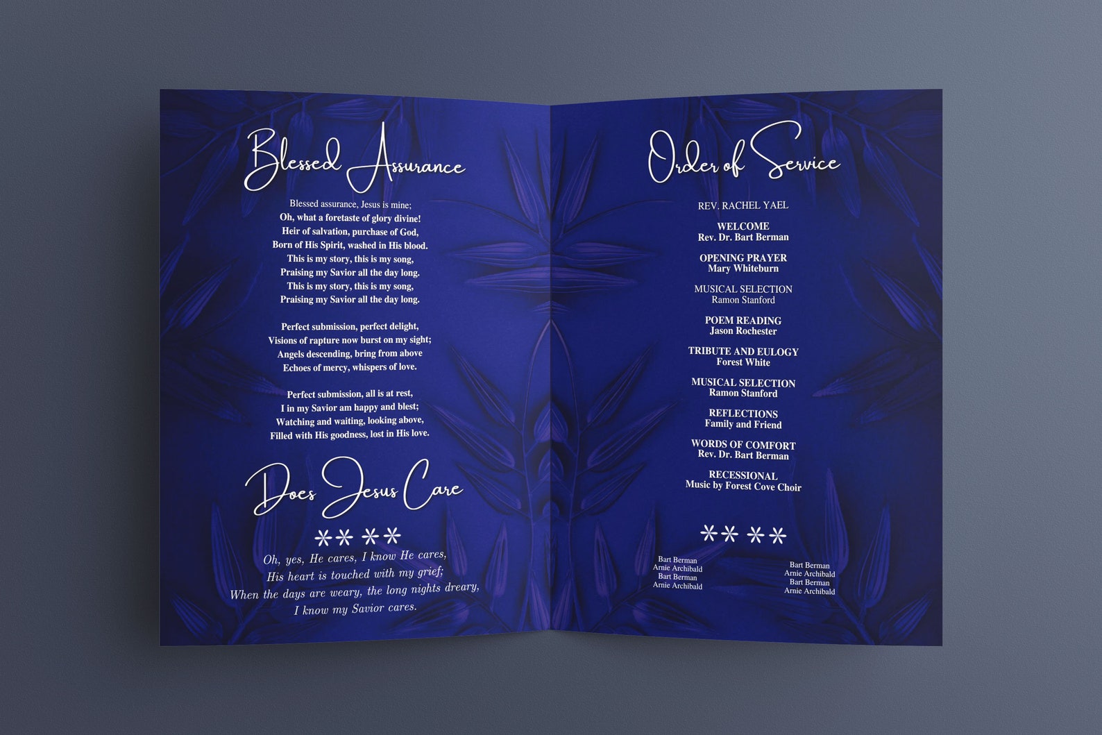 8.5"x11" BOOKLET Memorial Program (8 Pages), Blue Style Funeral Program ...