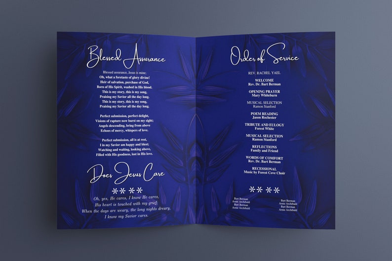 8.5"x11" BOOKLET Memorial Program (8 Pages), Blue Style Funeral Program ...