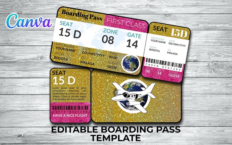 Editable Boarding Pass Template, Printable Airline Ticket Canva ...