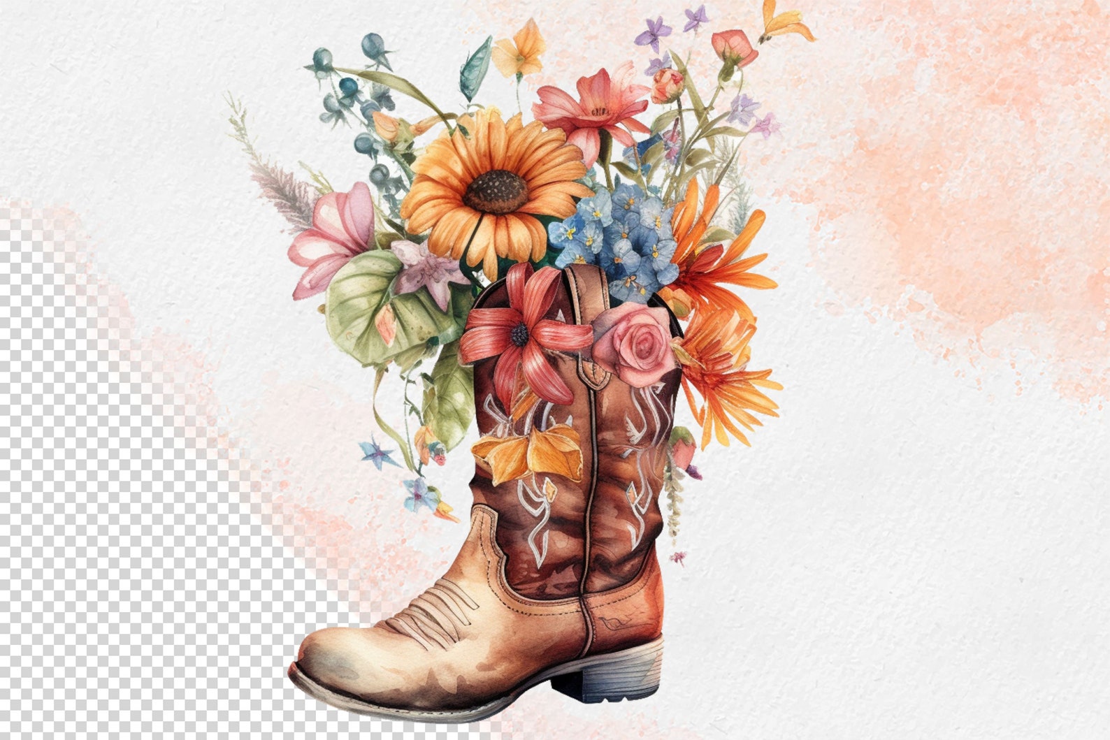 Western Flowers Boots Watercolor PNG Clipart, Cowgirl Boots Png ...