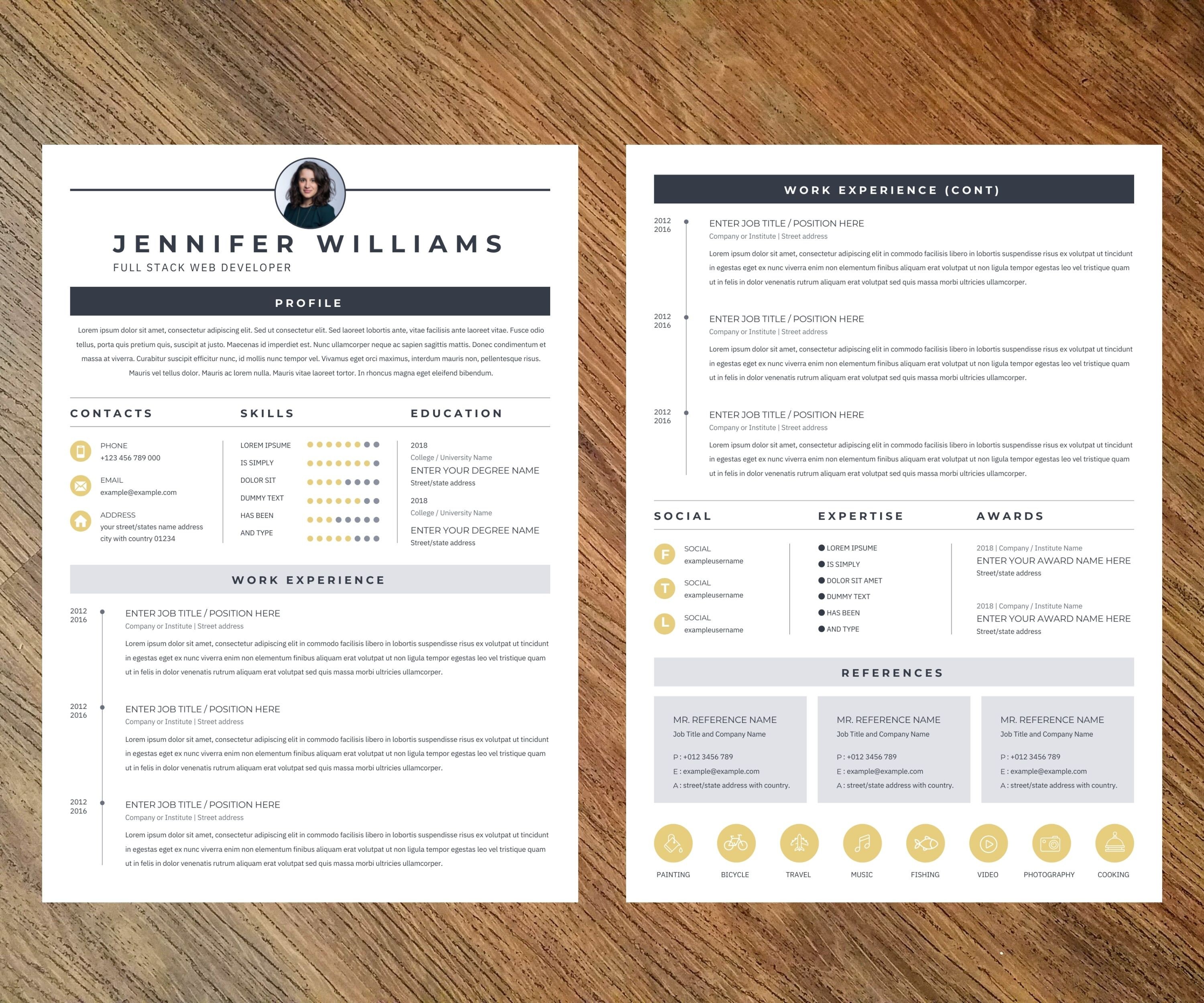 CV Template For 2 Page CV In Canva Resume CV Cover Letter Etsy Australia