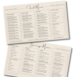 Minimalist Food & Drink Menu Template, Editable Menu Template Price ...