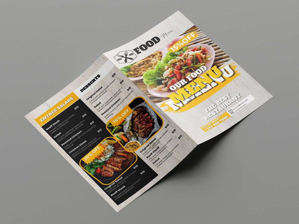 Bifold Food Menu Brochure Template, Editable Template Price List ...