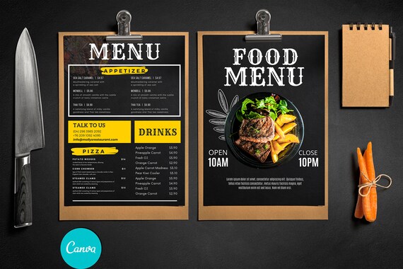 Restaurant Menu Two Sided Food Menu Template Food Menu - Etsy Canada