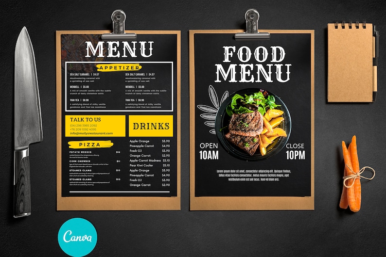 Restaurant Menu Two Sided Food Menu Template, Food Menu Template for ...