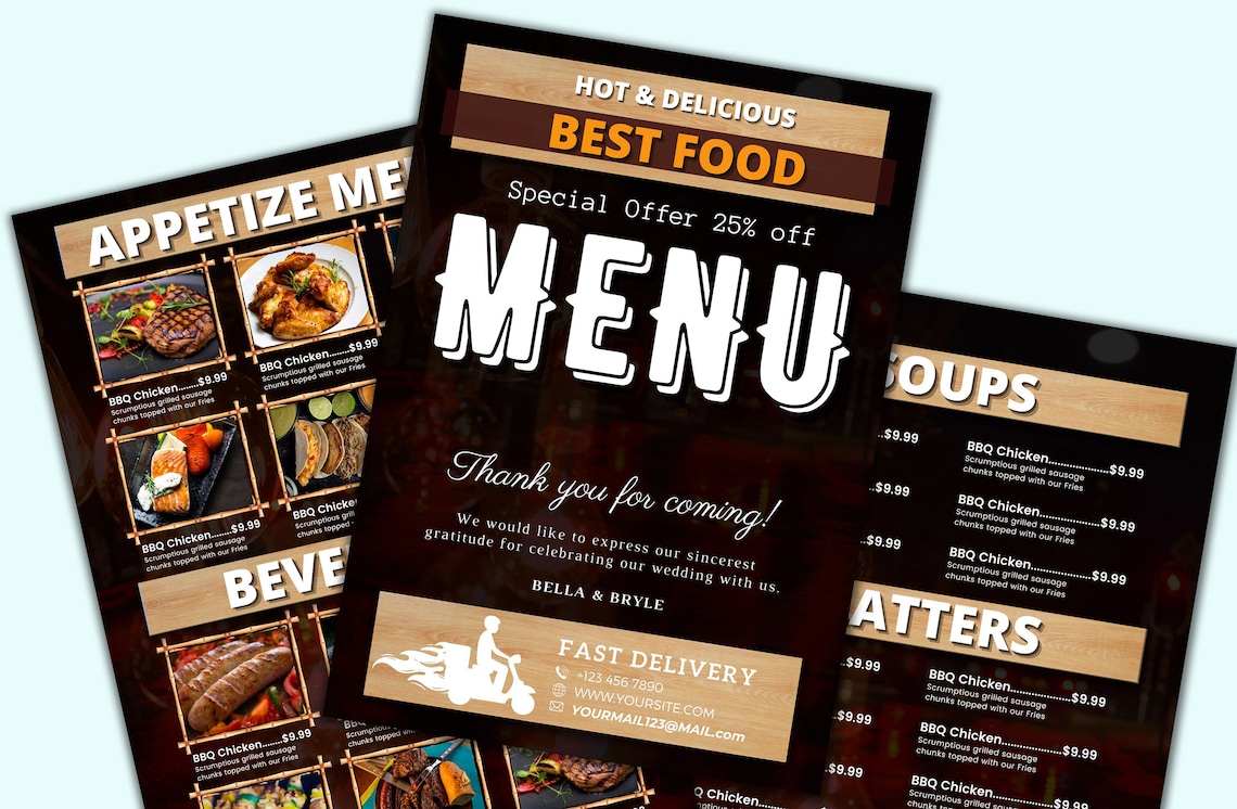 Editable Modern Food Menu Template, Restaurant Menu Template ...