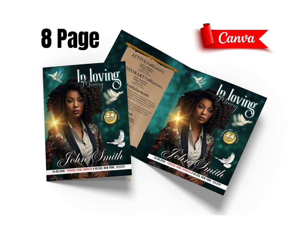 8 Page Funeral Program Template, Canva Funeral Template Printable ...