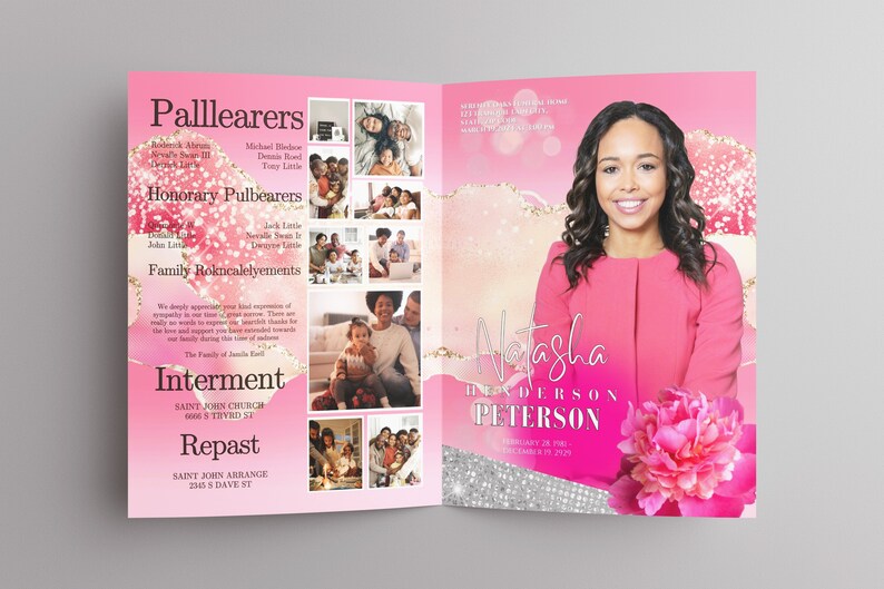 8 Page Pink Funeral Program Template | Pink Style Funeral Program ...